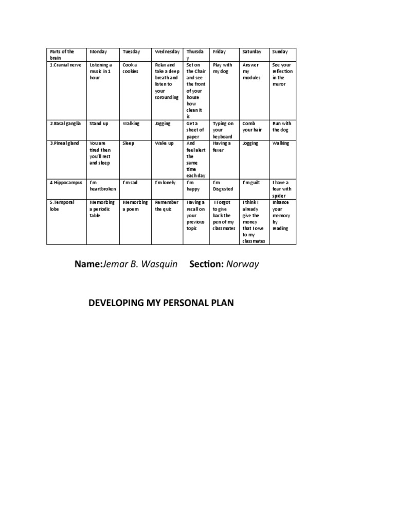 Developing My Personal Plan | PDF | Neuropsychology | Cognition