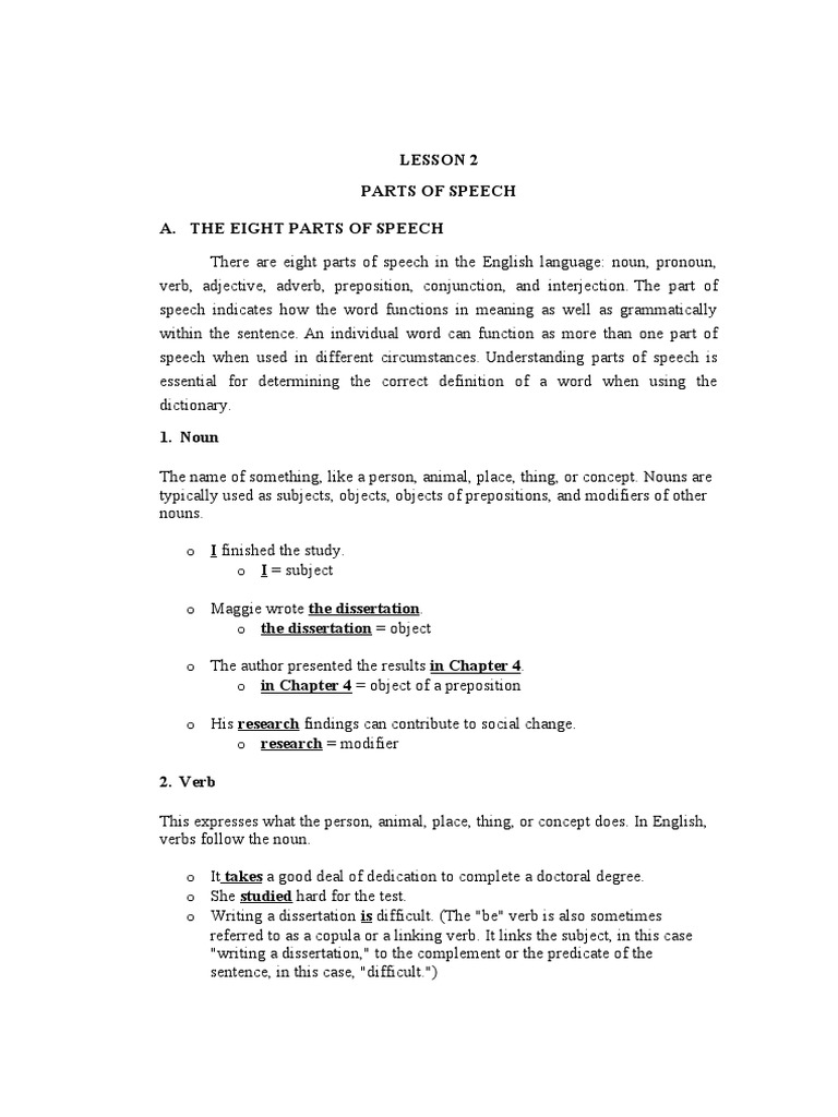 Lesson 2 Parts of Speech | Download Free PDF | Part Of Speech | Verb
