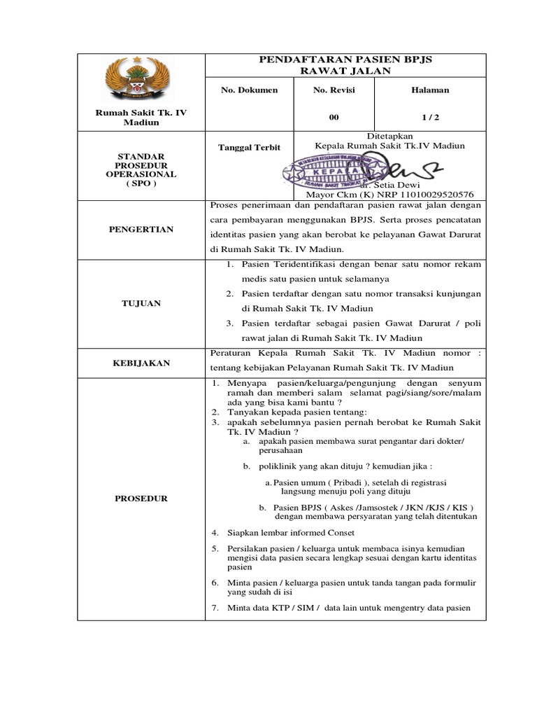 SPO Pendaftaran Pasien RAWAT JALAN BPJS (NEW) | PDF