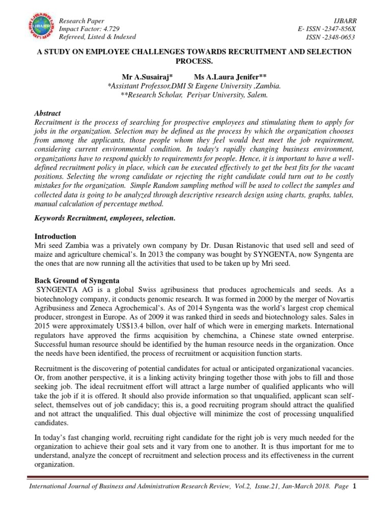 A Study On Employee Challenges Towards Recruitment and Selection ...