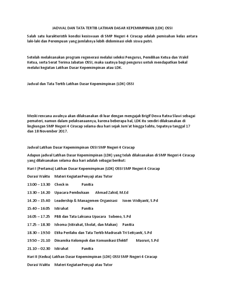 Jadwal Dan Tata Tertib Latihan Dasar Kepemimpinan | PDF