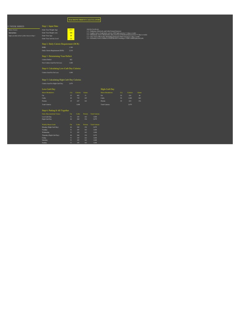 (Metric Units) - Macro Calculator | PDF | Calorie | Low Carbohydrate Diet