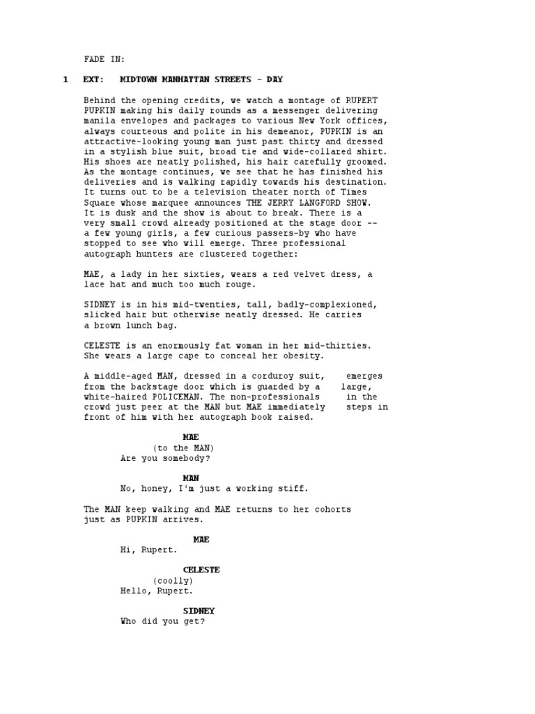 King of Comedy Screenplay | PDF