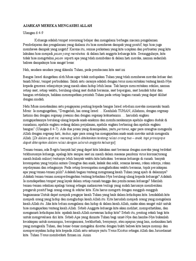 Khotbah Ulangan 6 | PDF