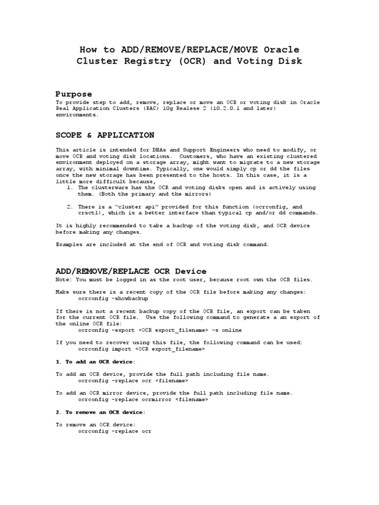 How To Move Add Replace Delete Ocr And Voting Disk Pdf Computer File Data
