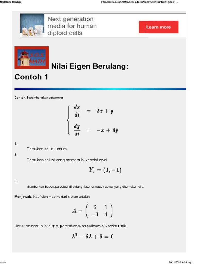 Linear Systems (Repeated Eigenvalues) .En - Id | PDF