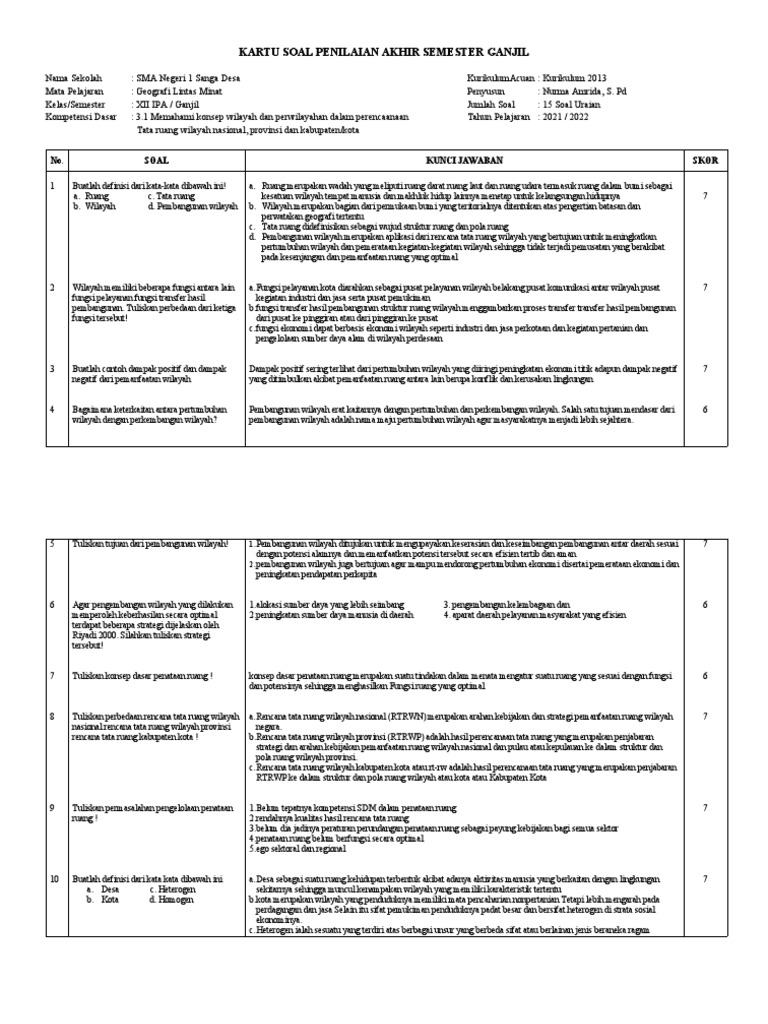 Kartu Soal Pas Ganjil Geo LM | PDF