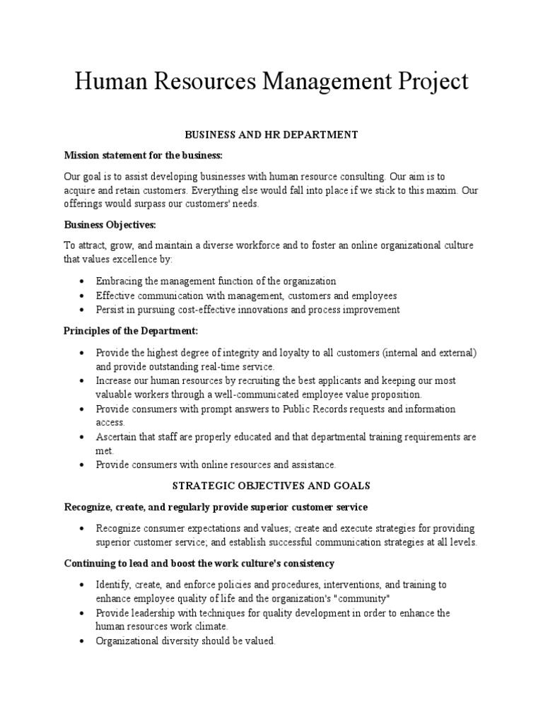 Human Resources Management Project | PDF | Human Resources | Human Resource Management