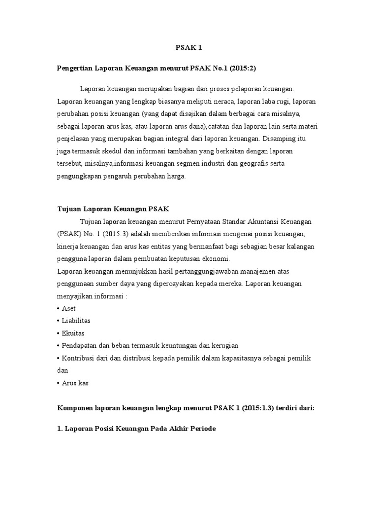 Panduan Laporan Keuangan PSAK 1 | PDF