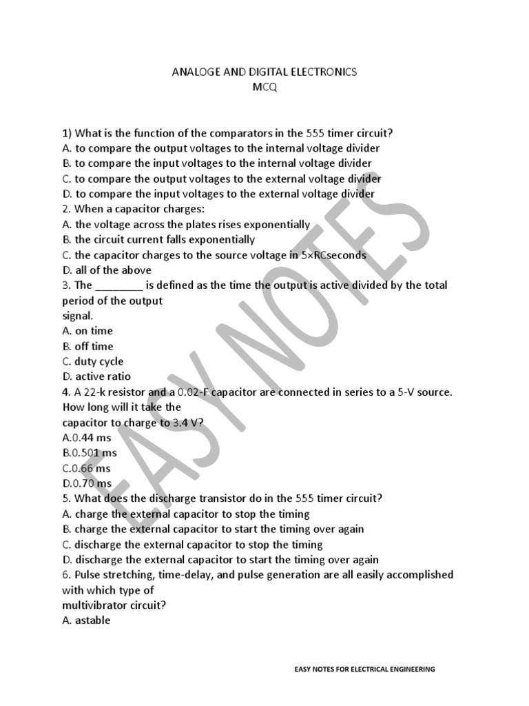 Analog and Digital MCQ 1 | PDF | Electronic Circuits | Electrical Circuits