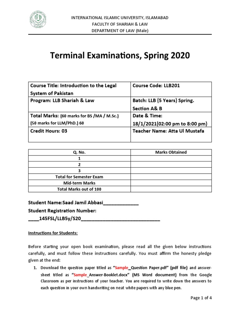 SAMPLEI Answer-Booklet | PDF