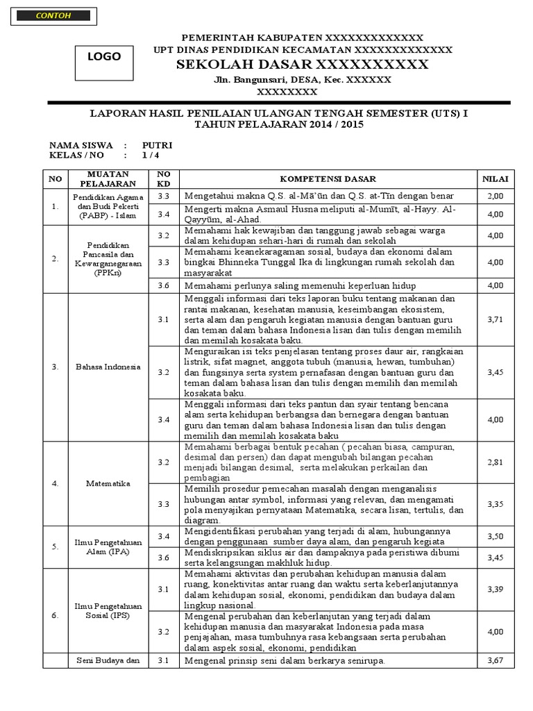 Lap. UTS Kls. 1 | PDF