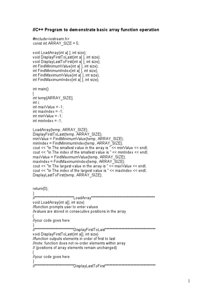 C Program To Demonstrate Basic Array Function Operation Pdf Array Data Structure 