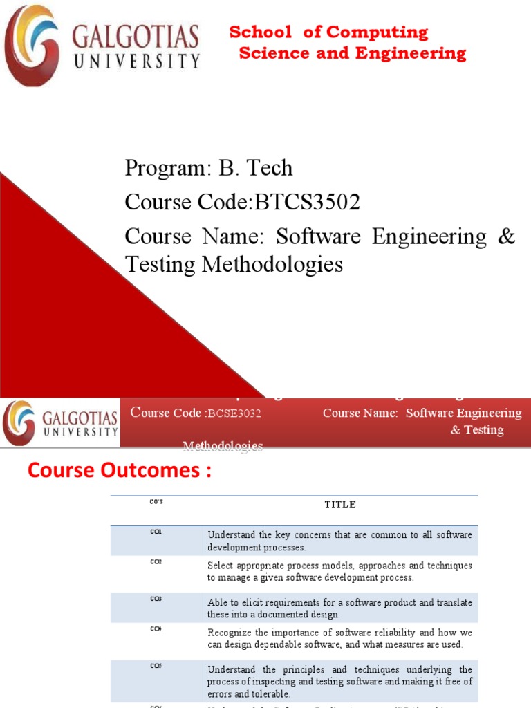 Program: B. Tech Course Code:BTCS3502 Course Name: Software Engineering ...