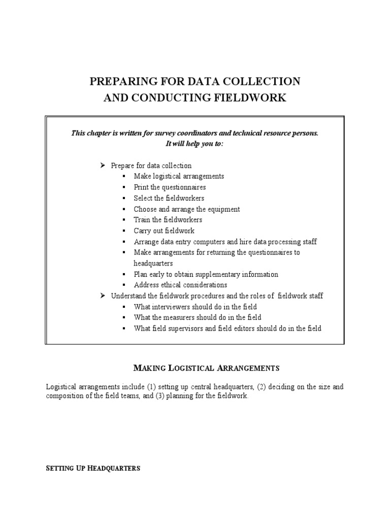 Preparing For Data Collection and Conducting Fieldwork | PDF | Survey ...
