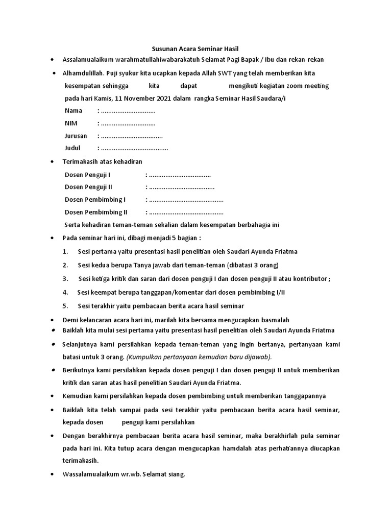 Susunan Acara Moderator Seminar | PDF