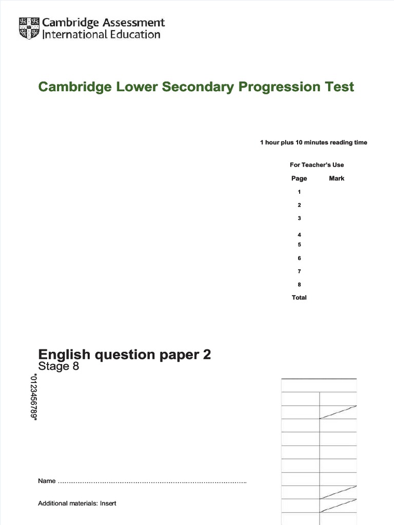 Cambridge Lower Secondary Progression Test | PDF