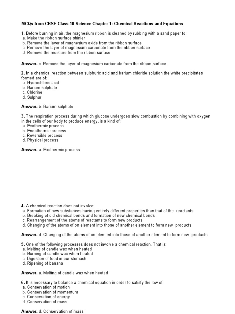 MCQs From CBSE Class 10 Science Chapter 1 | PDF | Mirror | Aluminium