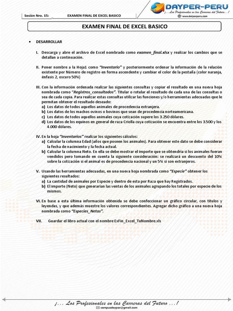 S15 - Examen Práctico de Excel Básico | PDF | Microsoft Excel | Informática