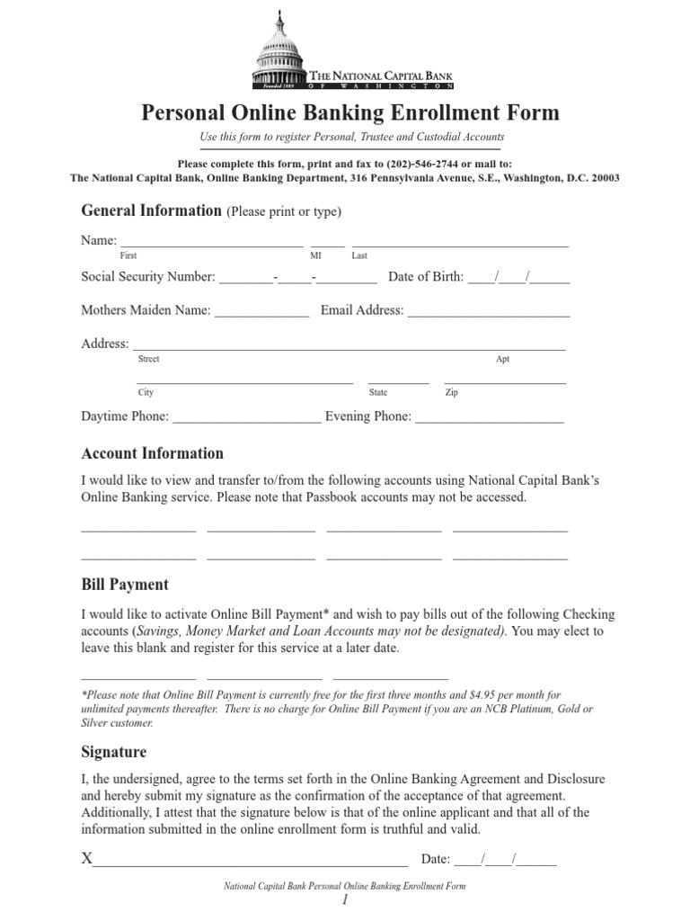 Personal Online Banking Enrollment Form: General Information | PDF ...