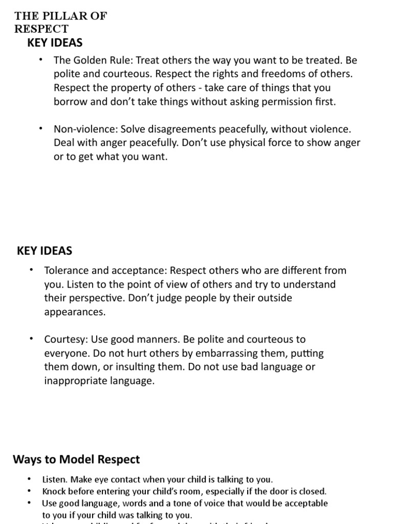 Key Ideas: The Pillar of Respect | PDF | Prejudices | Behavior