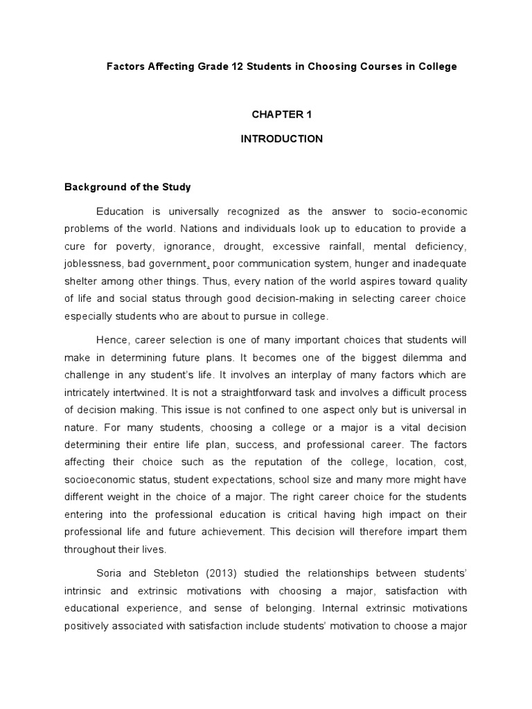 Factors Affecting Grade 12 Students in Choosing Courses in College ...