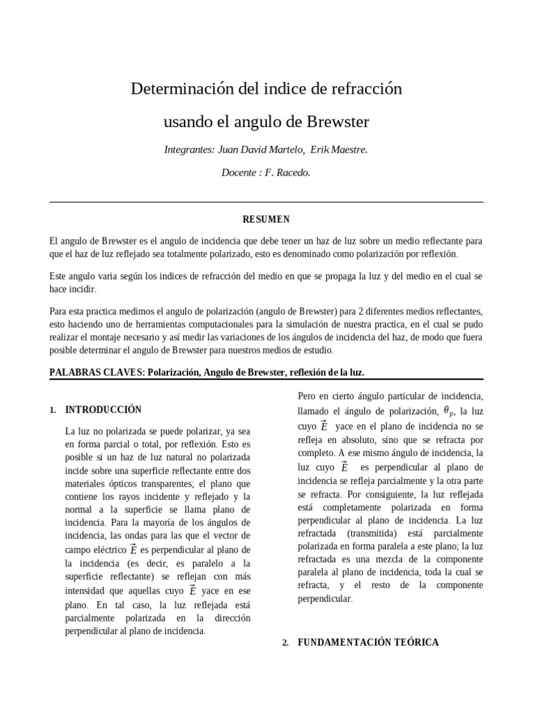 Angulo de Brewster | PDF | Polarización (ondas) | Ligero