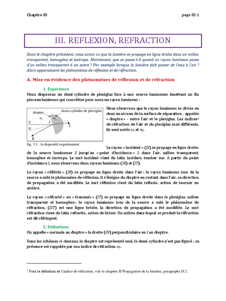 03 Reflexion Refraction | PDF | Réfraction | Lumière