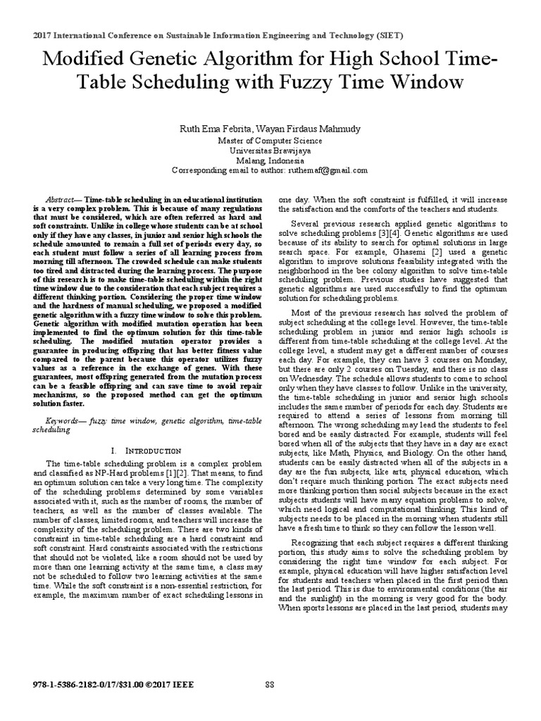 Modified Genetic Algorithm For High School Time-Table Scheduling With ...
