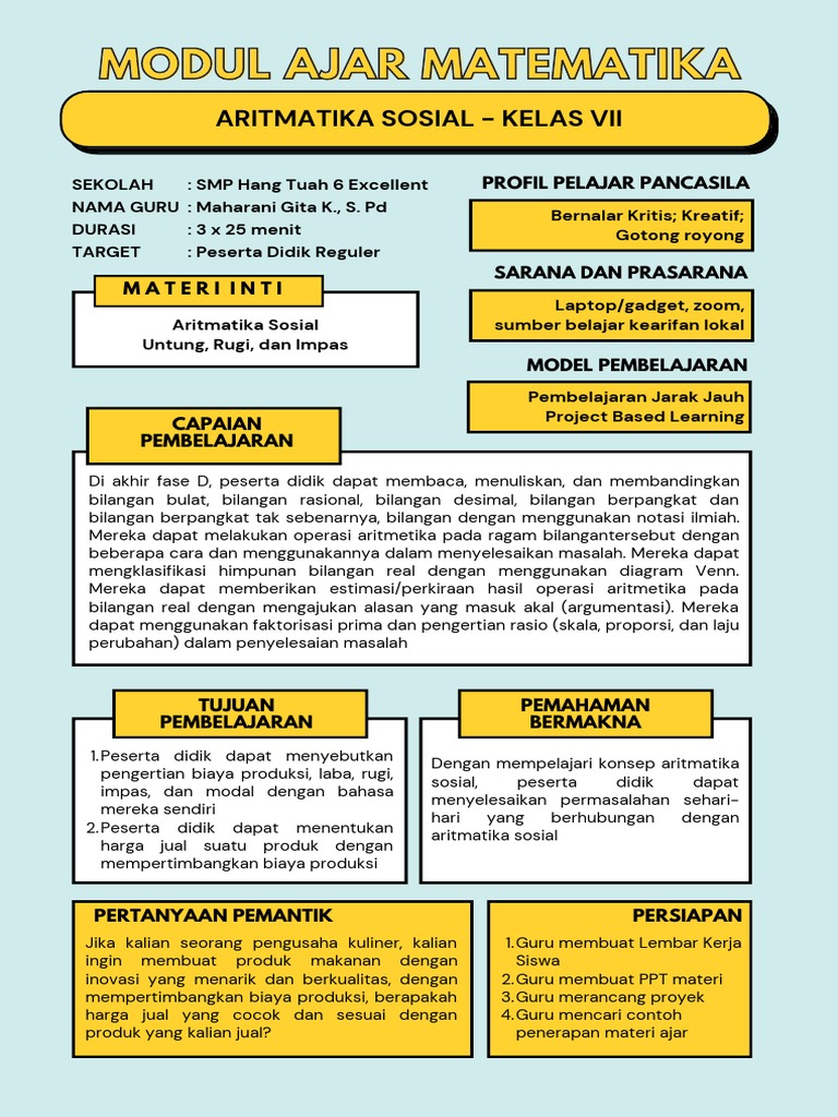 Modul Aritmatika Sosial | PDF