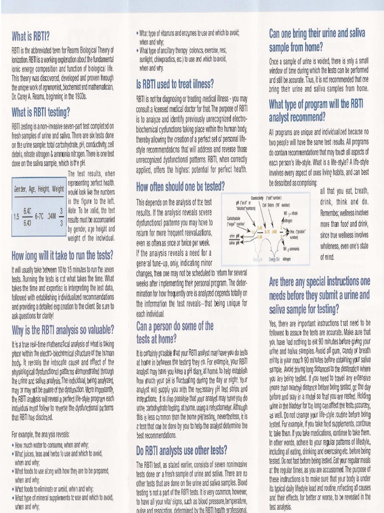 What Is RBTI?: F Il (I S I) e - L I I | PDF | Foods | Urine