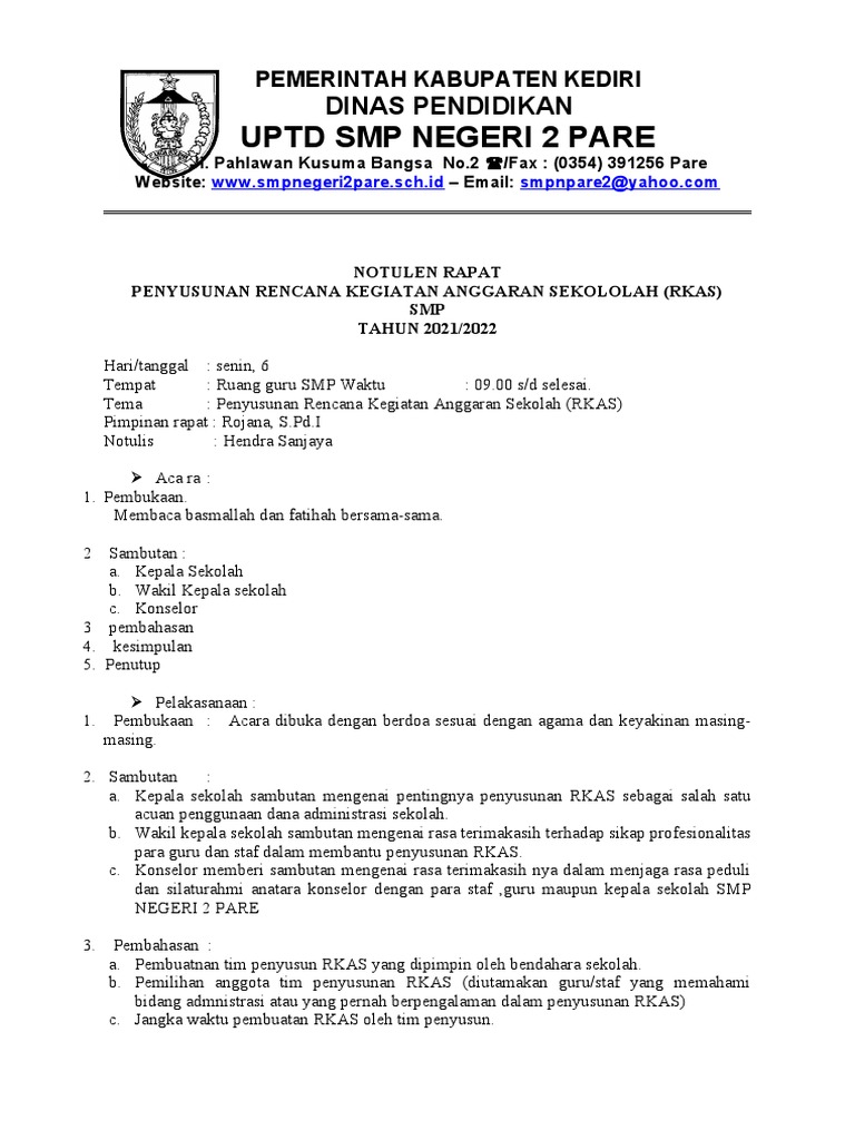 Notulen Rapat Rkas | PDF