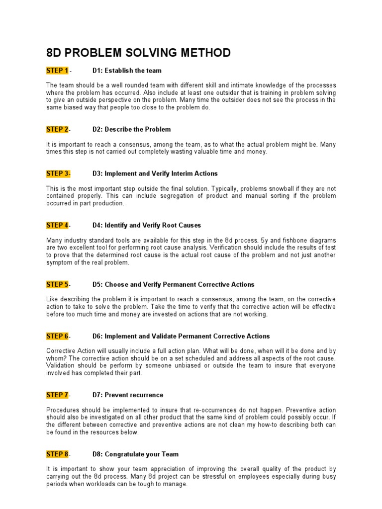 8D-Problem Solving Method or Tools | PDF | Cognition | Business