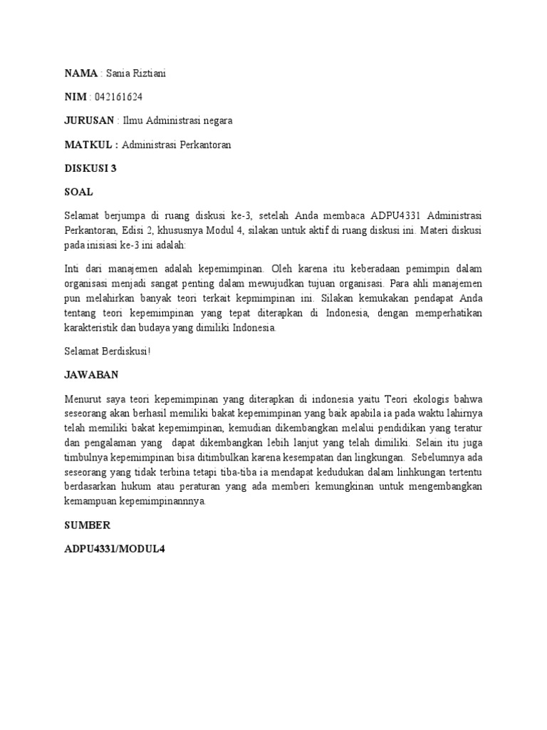 Diskusi3 042161624 Adm - Perkantoran | PDF