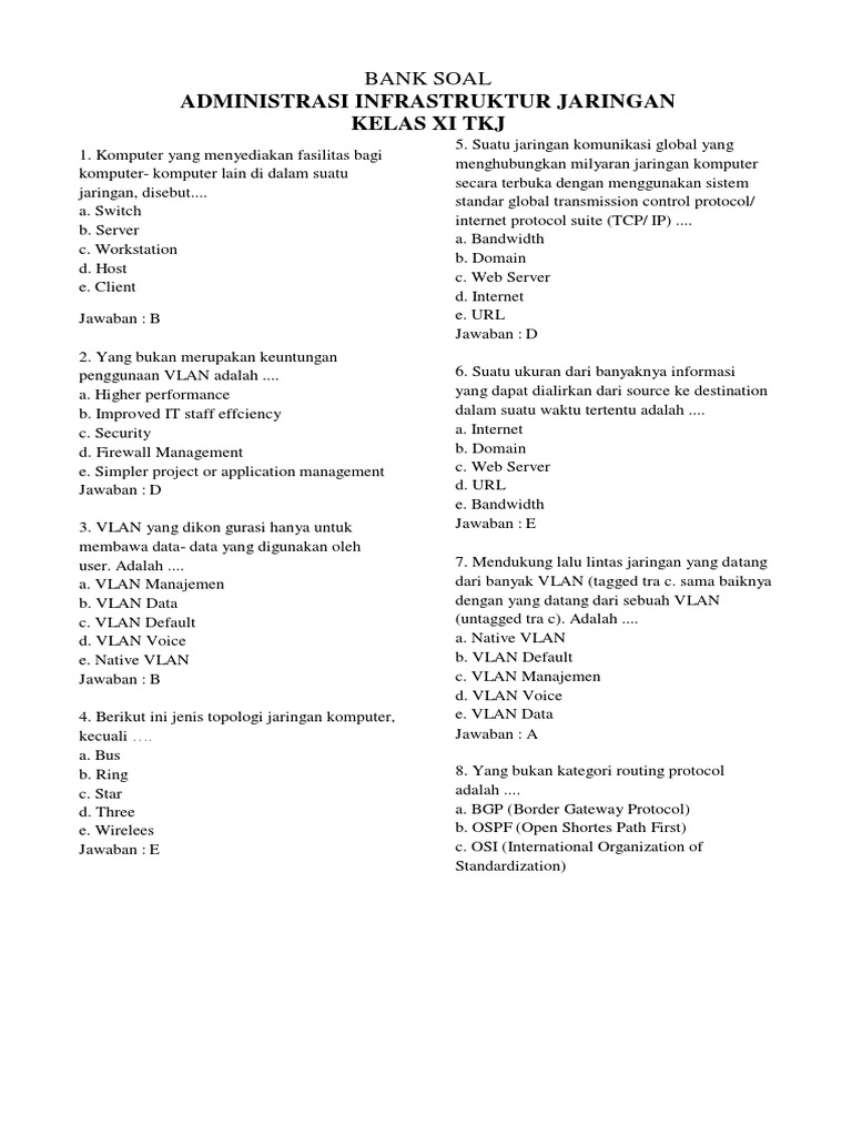 Bank Soal Mapel Aij Kelas Xi TKJ | PDF