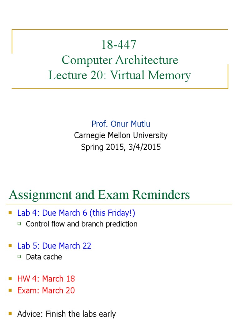 Onur 447 Spring15 Lecture20 Virtual Memory Afterlecture | PDF | Cpu Cache | Cache (Computing)