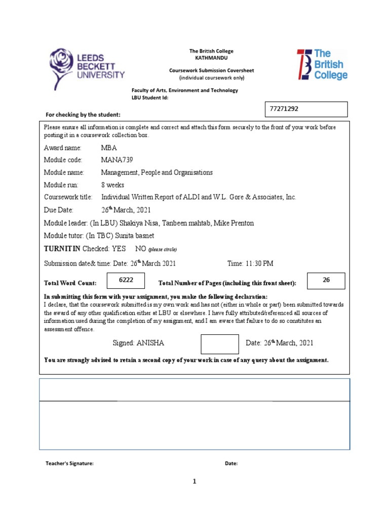 Due Date: 26 March, 2021 Module Leader: (In LBU) Shakiya Nisa, Tanbeen ...