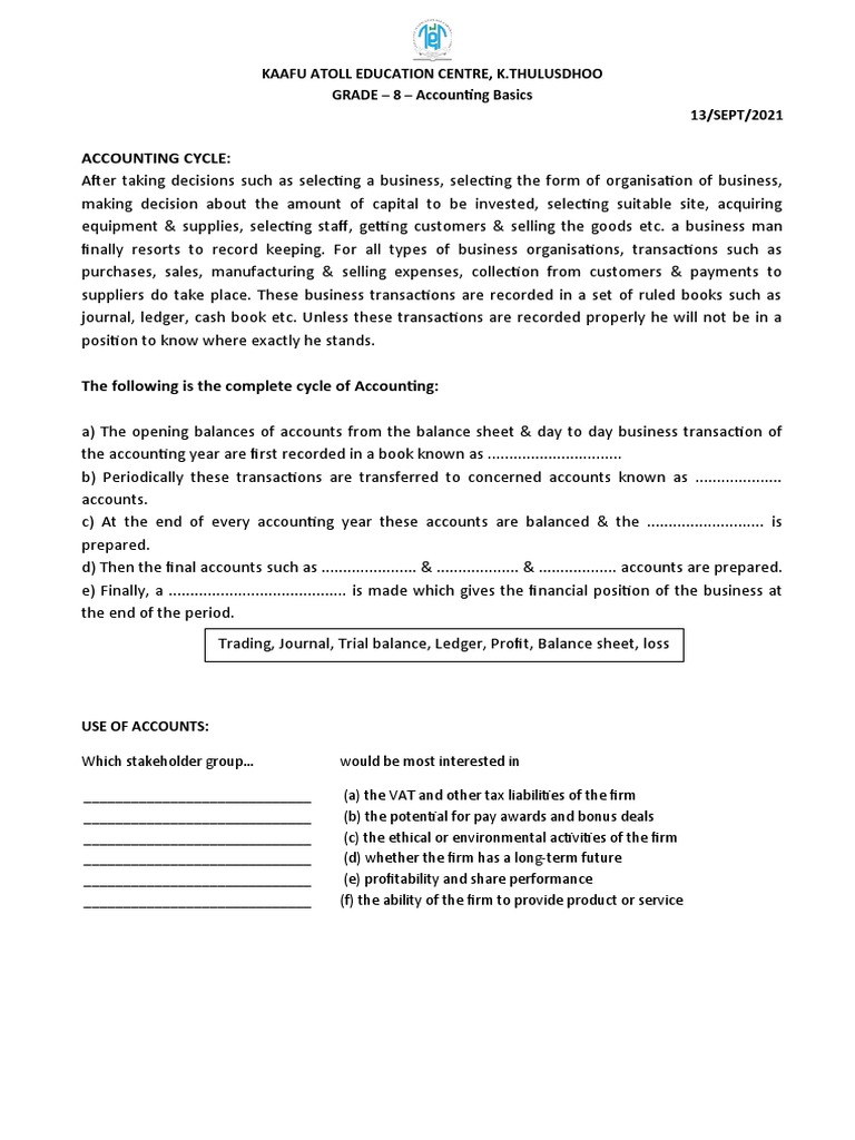 Accounting Basics Worksheet | PDF | Finance & Money Management