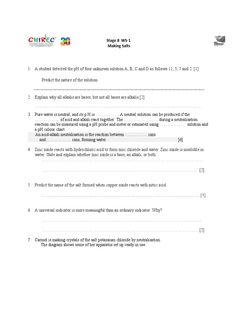 1.making Salts Revision Worksheet 1 | PDF | Physical Sciences ...