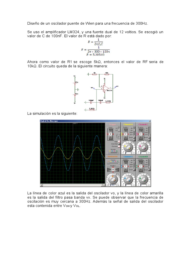 Diseño de Un Oscilador Puente de Wien para Una Frecuencia de 300Hz | PDF