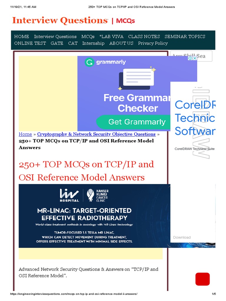 250+ TOP MCQs On TCP - IP and OSI Reference Model Answers | PDF | Osi Model | Internet Protocol ...