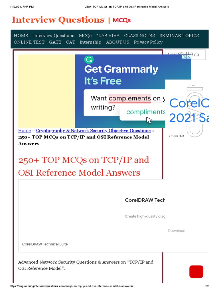 TCP/IP and OSI Model MCQs | PDF | Osi Model | Internet Protocol Suite