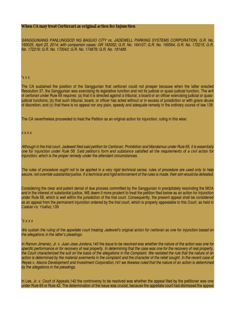 Injunction As A Main Action | PDF | Injunction | Certiorari