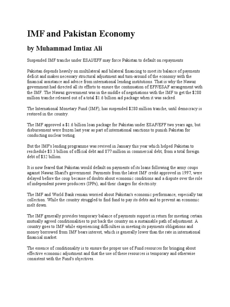 IMF and Pakistan Economy | PDF | International Monetary Fund ...