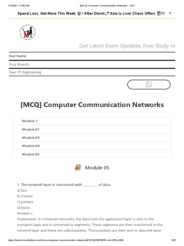 MCQs on Computer Communication Networks | PDF | I Pv6 | Routing