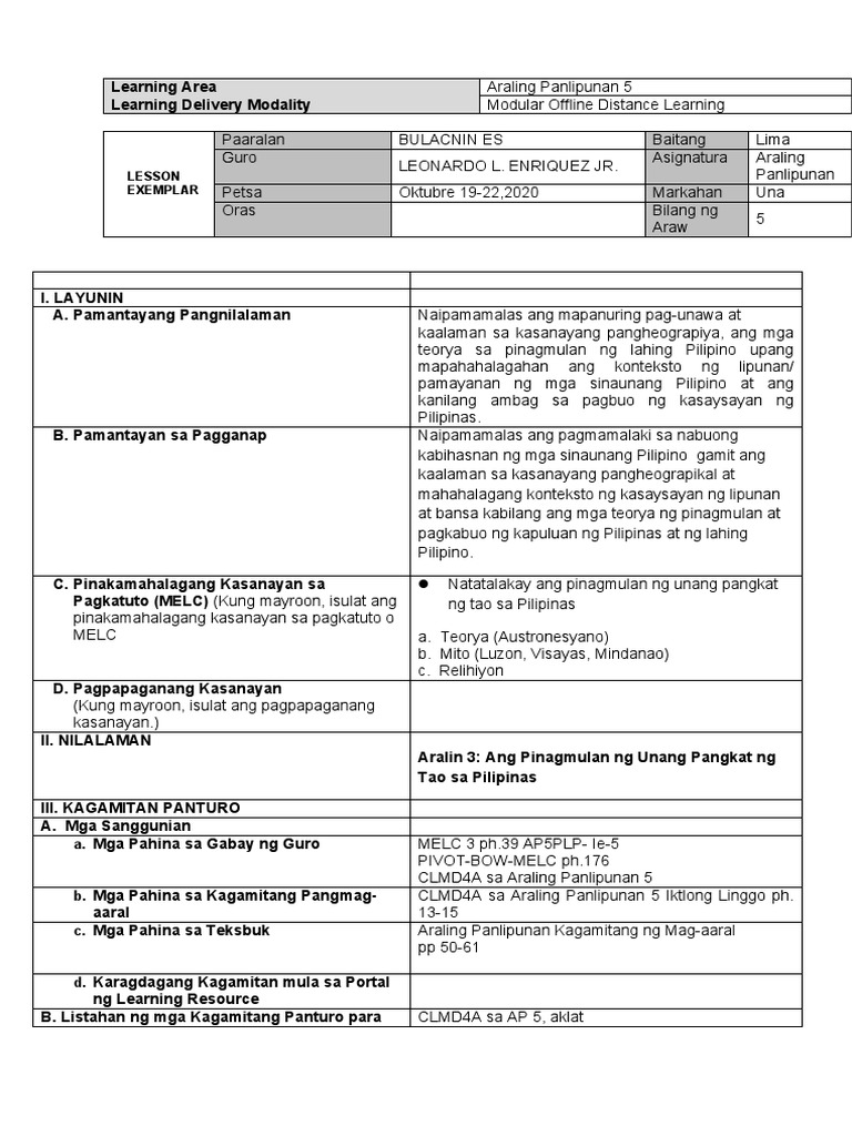 Lesson Exemplar in AP Week 3 Module | PDF