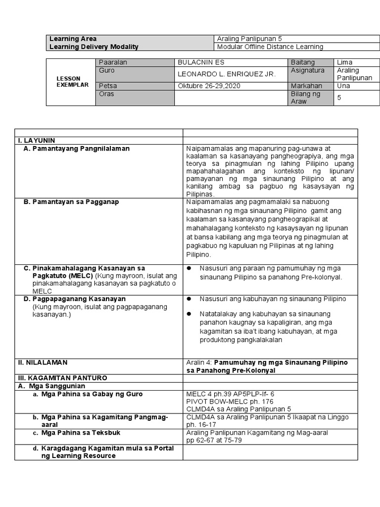 Lesson Exemplar in AP Week 4 Module | PDF