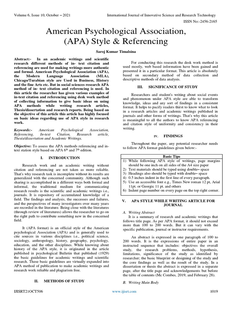 American Psychological Association, (APA) Style & Referencing | PDF ...