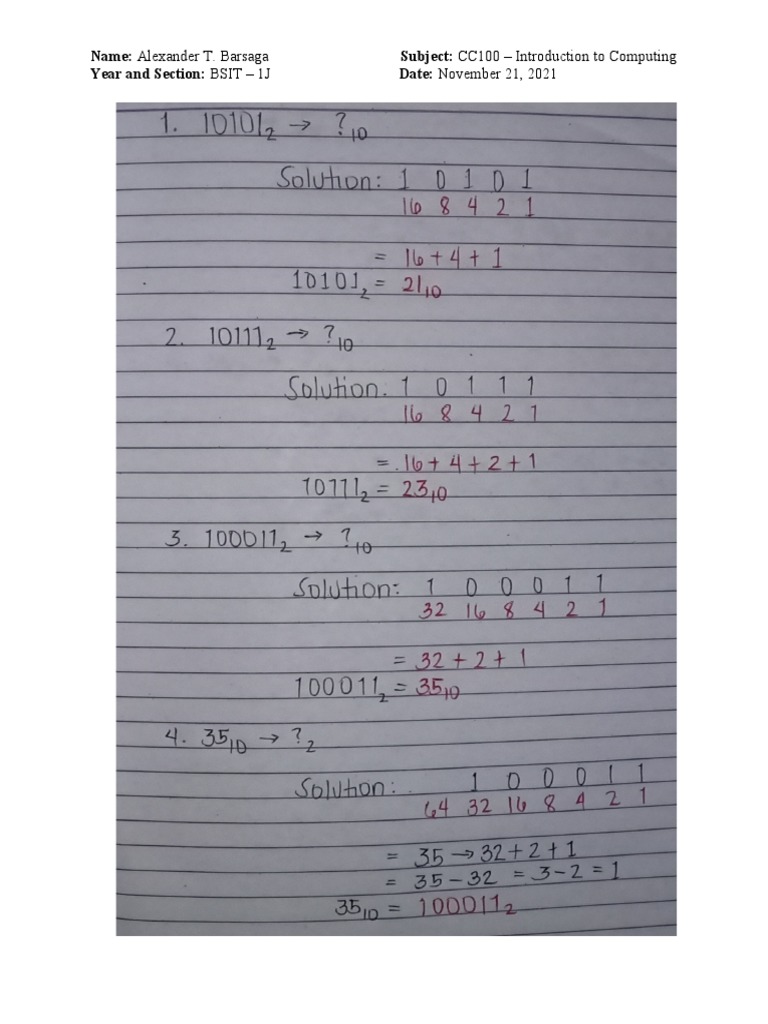 Midterm Assignment - Number System - BARSAGA, ALEXANDER | PDF