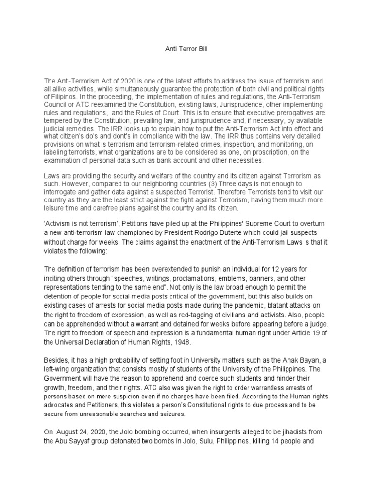 Anti Terror Bill Position Paper | PDF | Counter Terrorism | National Security